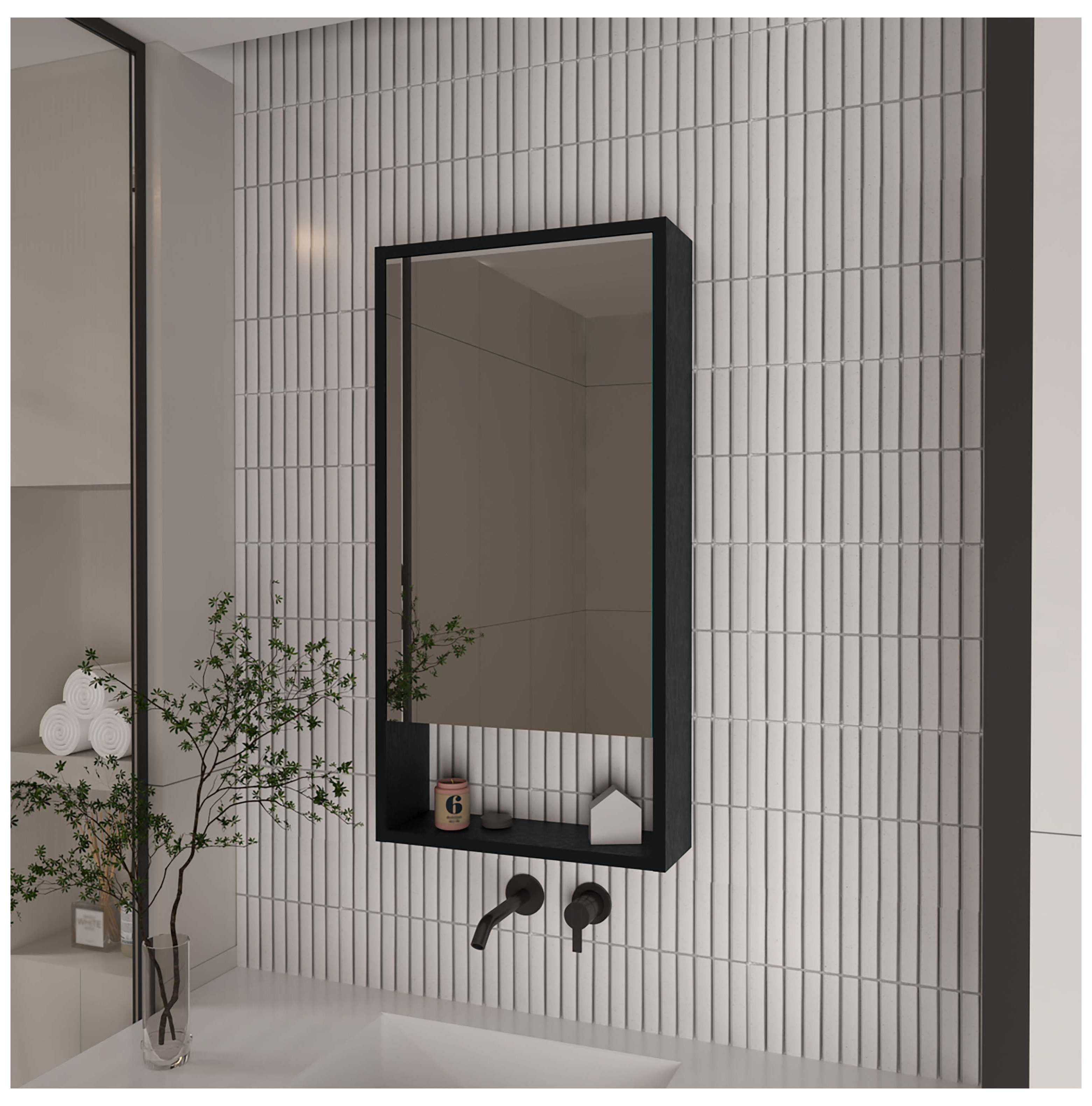 Medicine Cabinet with Mirror, Black Wengue Bathroom Storage, Rectangle ...
