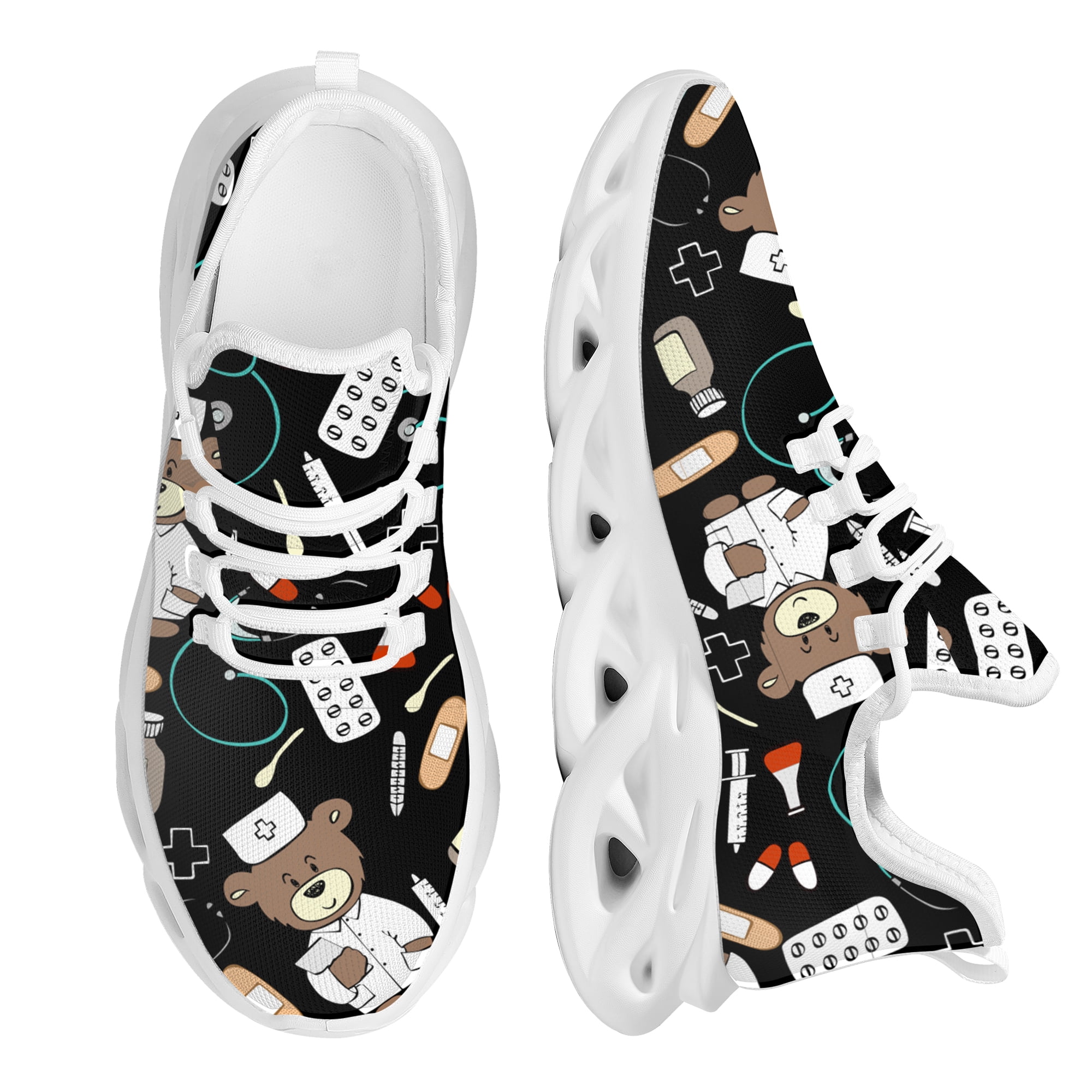 Medicine Doctor Bear Casual Women's Shoes Funny Flats Lace-up Sneakers ...