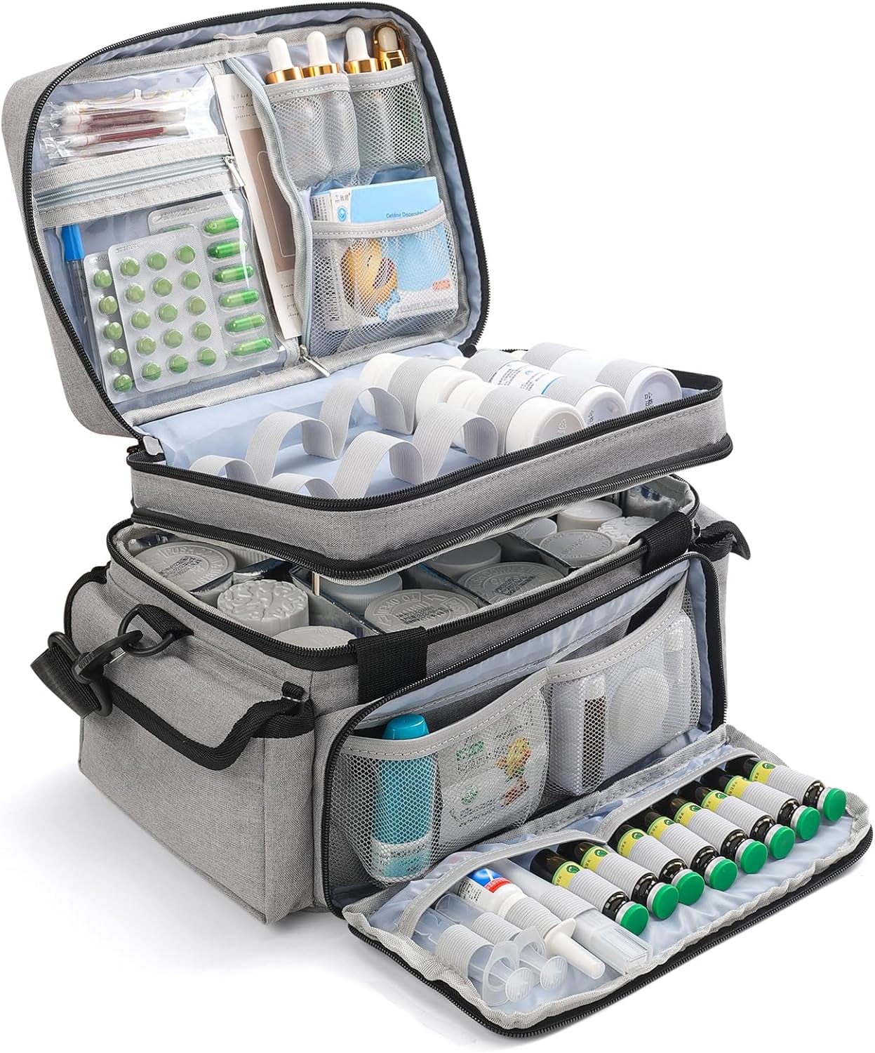 Medicine Organizer with Adjustable Divider, Double-Layer Medicine ...