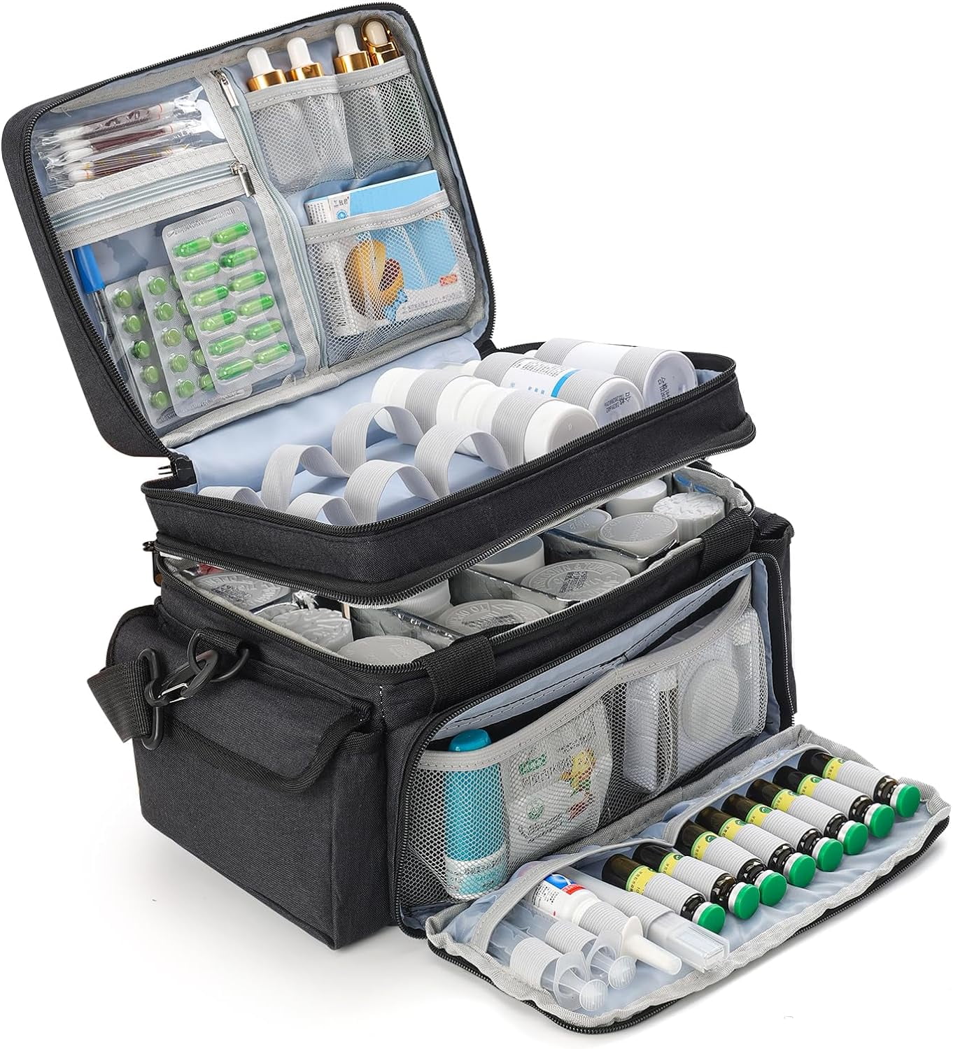 Medicine Organizer with Adjustable Divider, Double-Layer Medicine ...