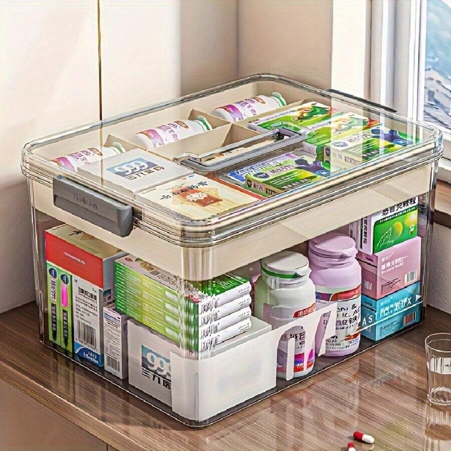 Medicine Organizer - Double Layer Pill Box with Handle Dividers Multi ...