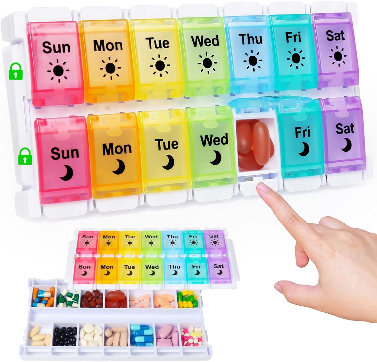 Medicine Pill Boxes 7 Day AM/PM, Easy Fill & Open Medication Organizer ...