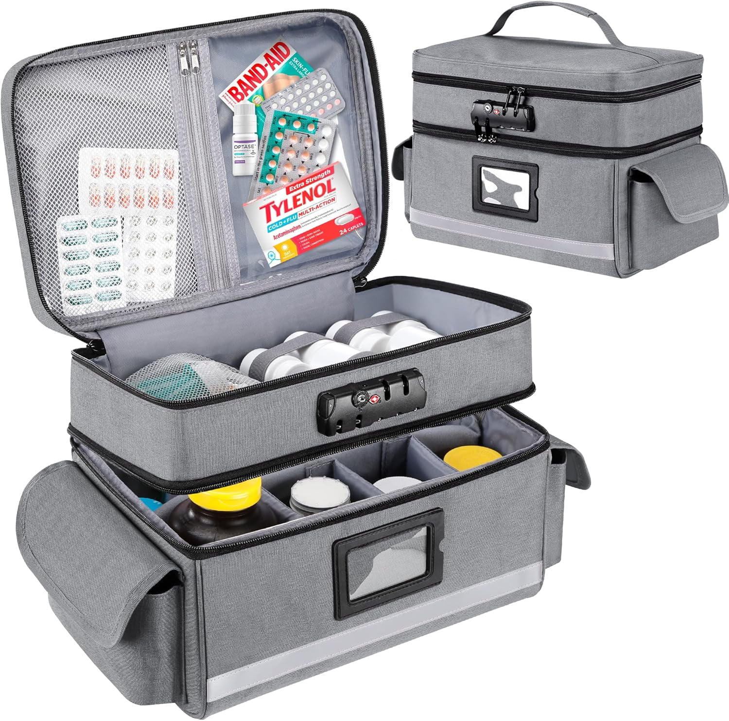 Medicine Storage Bag with Combination Lock, Double Layers Pill Bottle ...