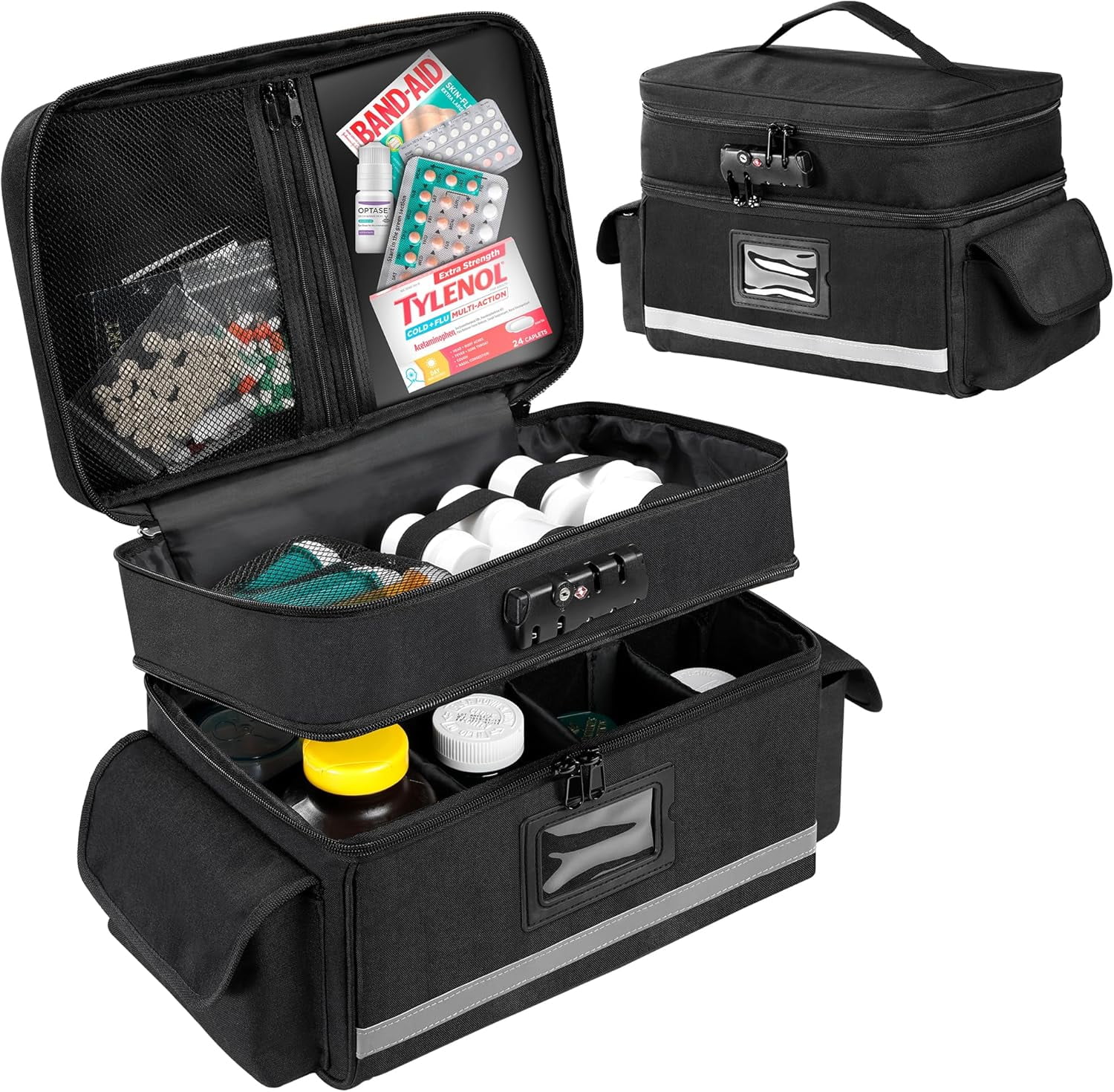 Medicine Storage Bag with Combination Lock, Double Layers Pill Bottle ...