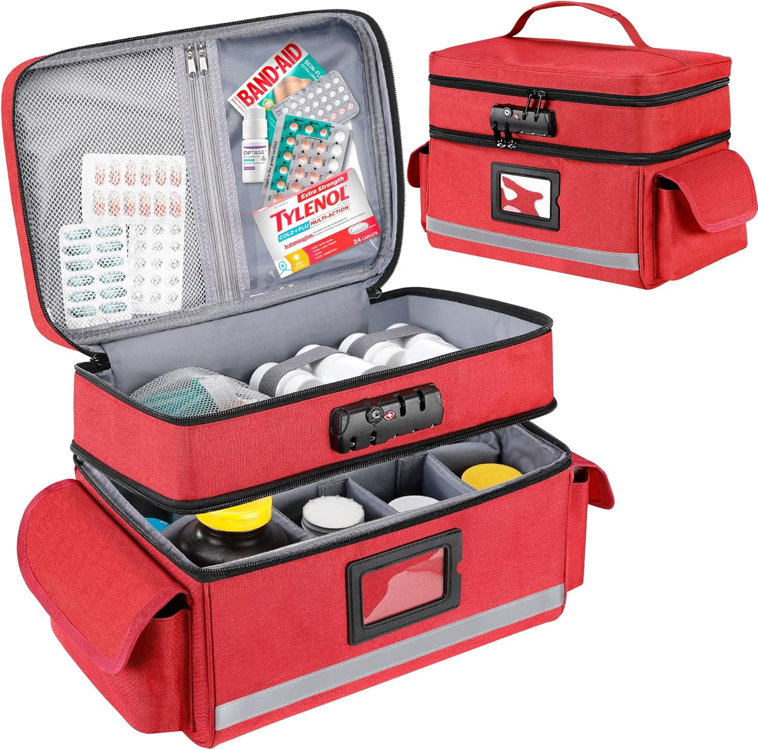 Medicine Storage Bag with Combination Lock, Double Layers Pill Bottle ...