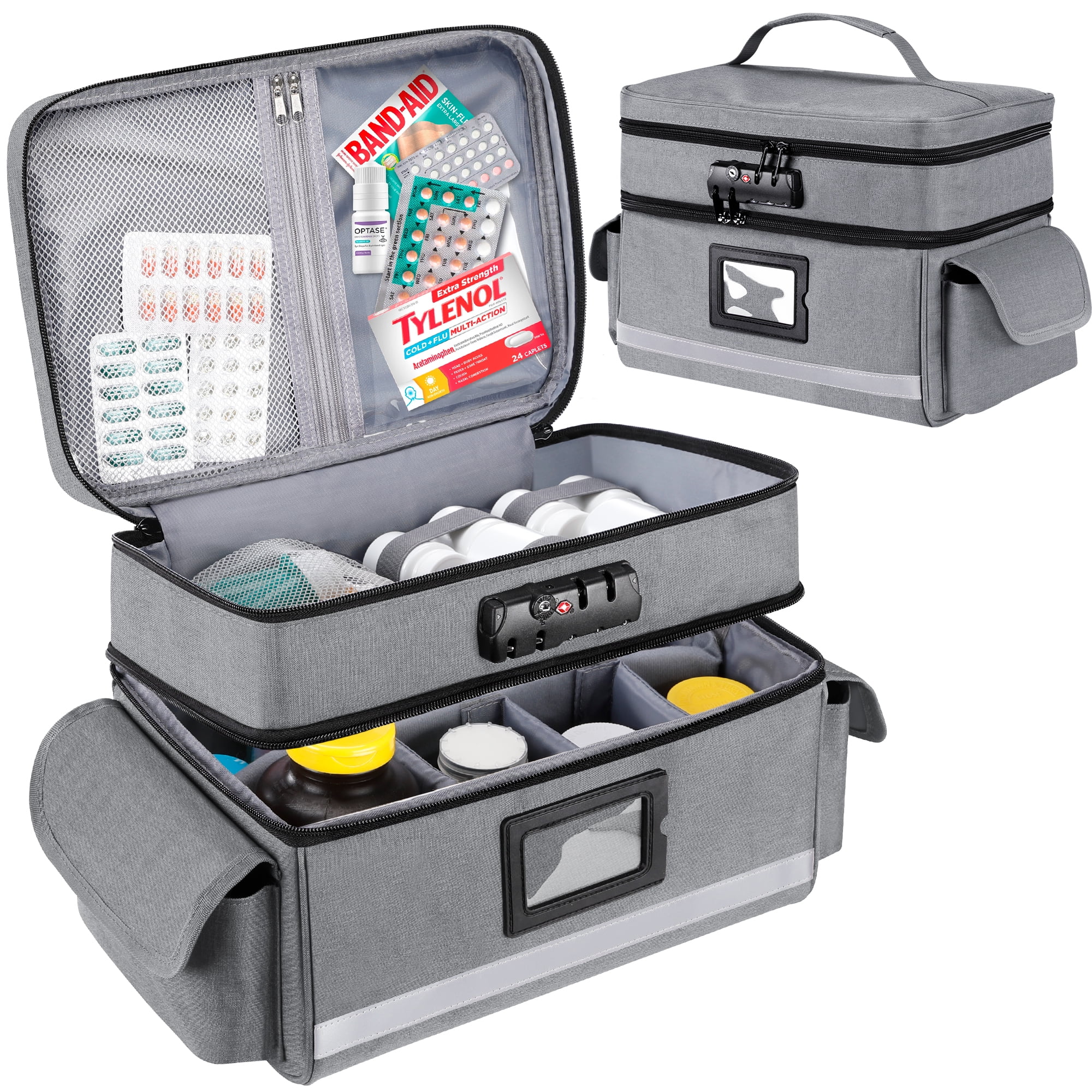 Medicine Storage Bag with Combination Lock, Double Layers Pill Bottle ...