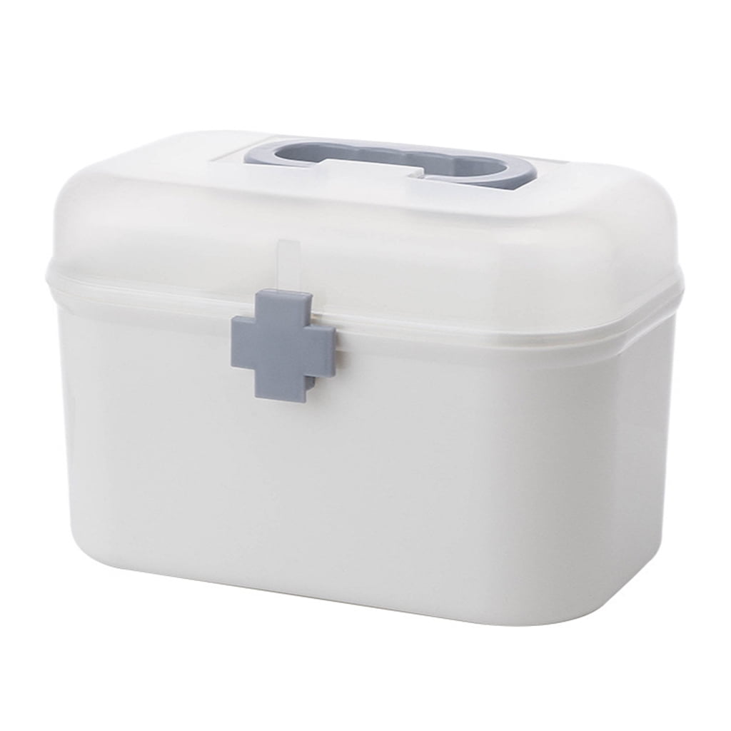 Medicine Storage Box 2 Layer First Aid Bin with Handle Tray Emergency ...