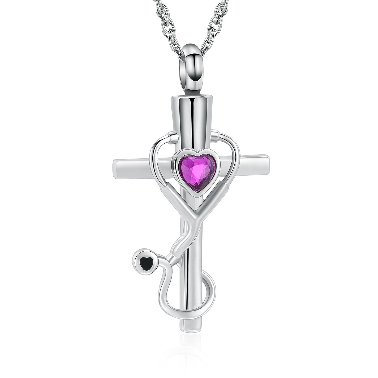 Stethoscope Cross Pendant Cremation Jewelry for Ashes Inlaid Heart ...