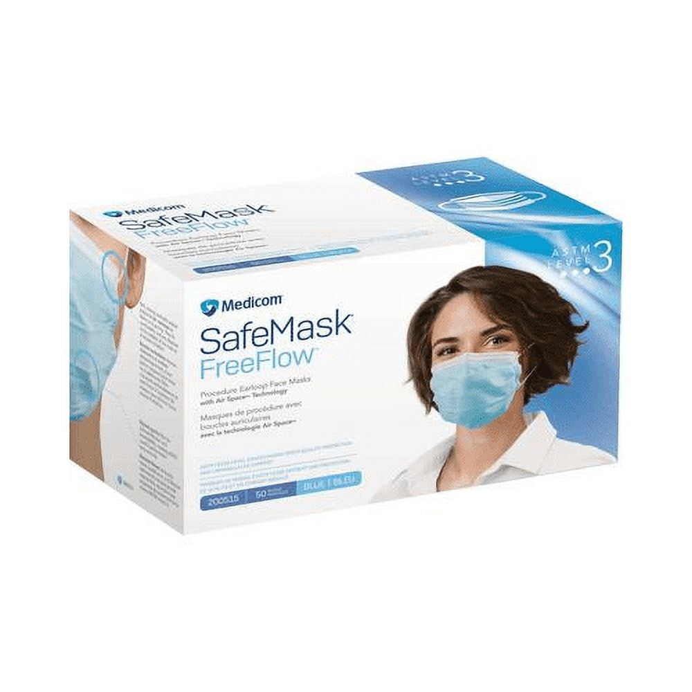 Medicom 200515 SafeMask FreeFlow Earloop Face Masks ASTM Level 3 Blue ...