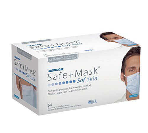Medicom 2081 Safe-Mask Sofskin Earloop Face Masks ASTM Level 1 Blue 50 ...