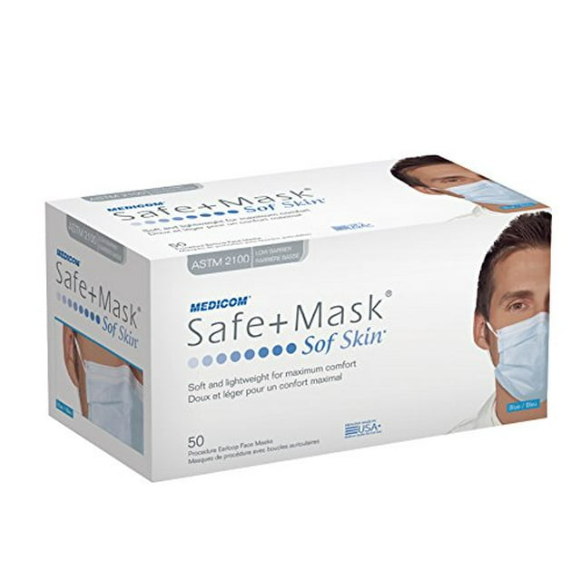 Medicom 2081 Safe-Mask Sofskin Earloop Face Masks ASTM Level 1 Blue 50 ...