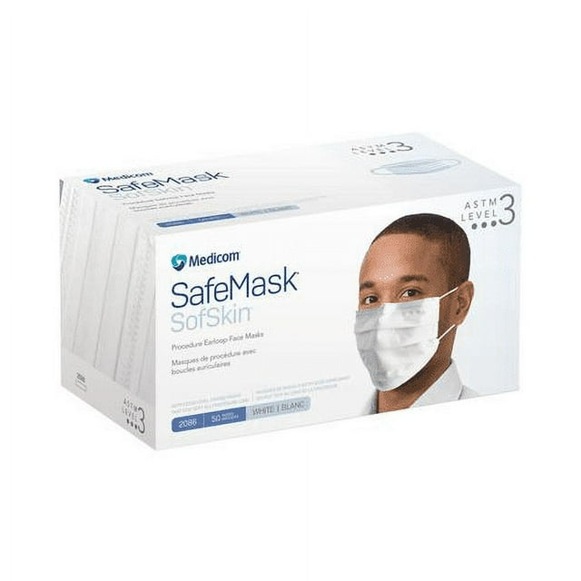 Medicom 2086 SafeMask SofSkin Earloop Face Masks ASTM Level 3 White 50 ...