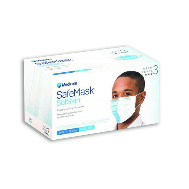 Medicom 2087 SafeMask SofSkin Earloop Face Masks ASTM Level 3 Blue 50 ...