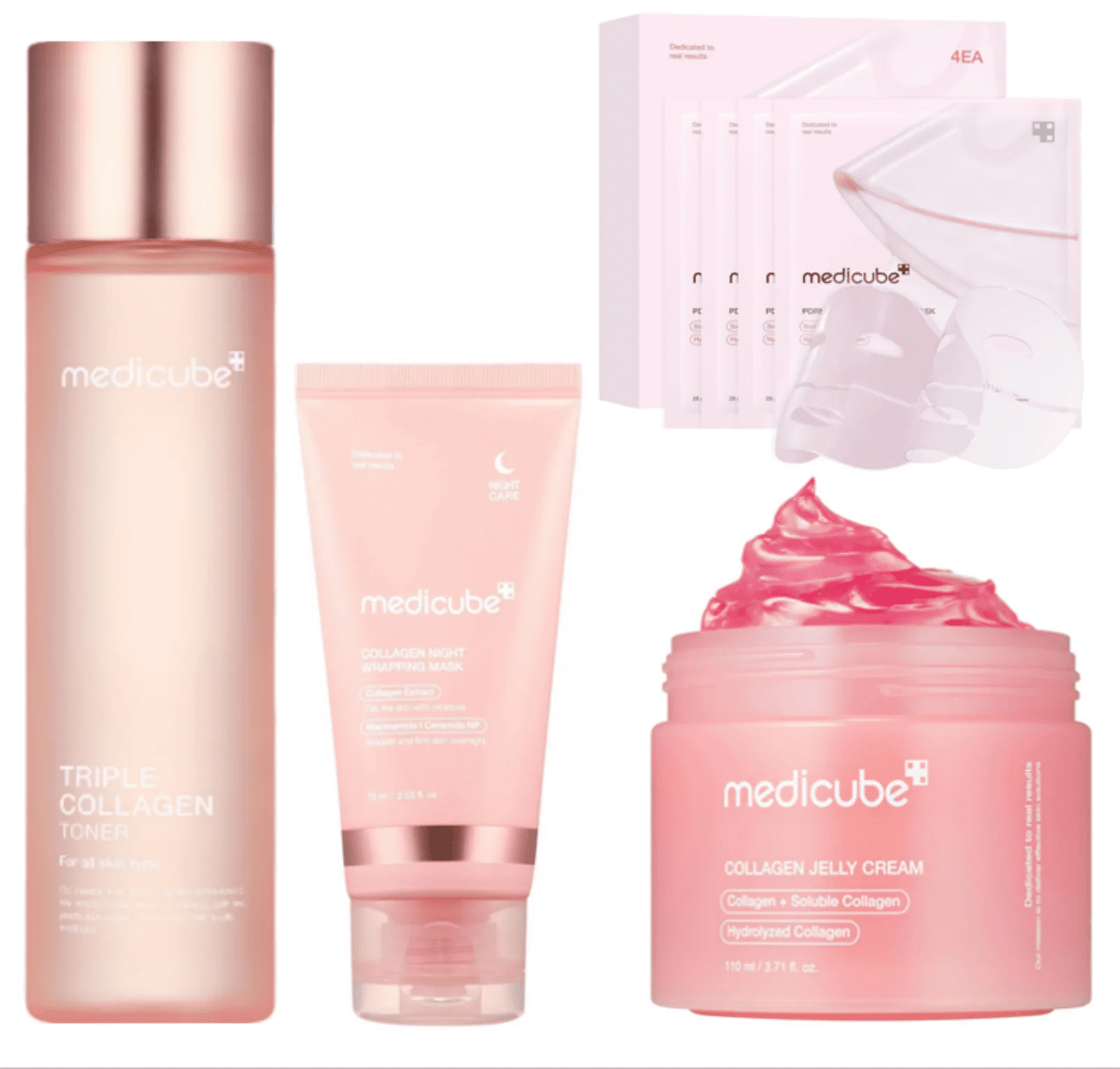 Medicube 4-Piece Collagen Jelly Cream Set + Collagen Overnight Wrapping ...