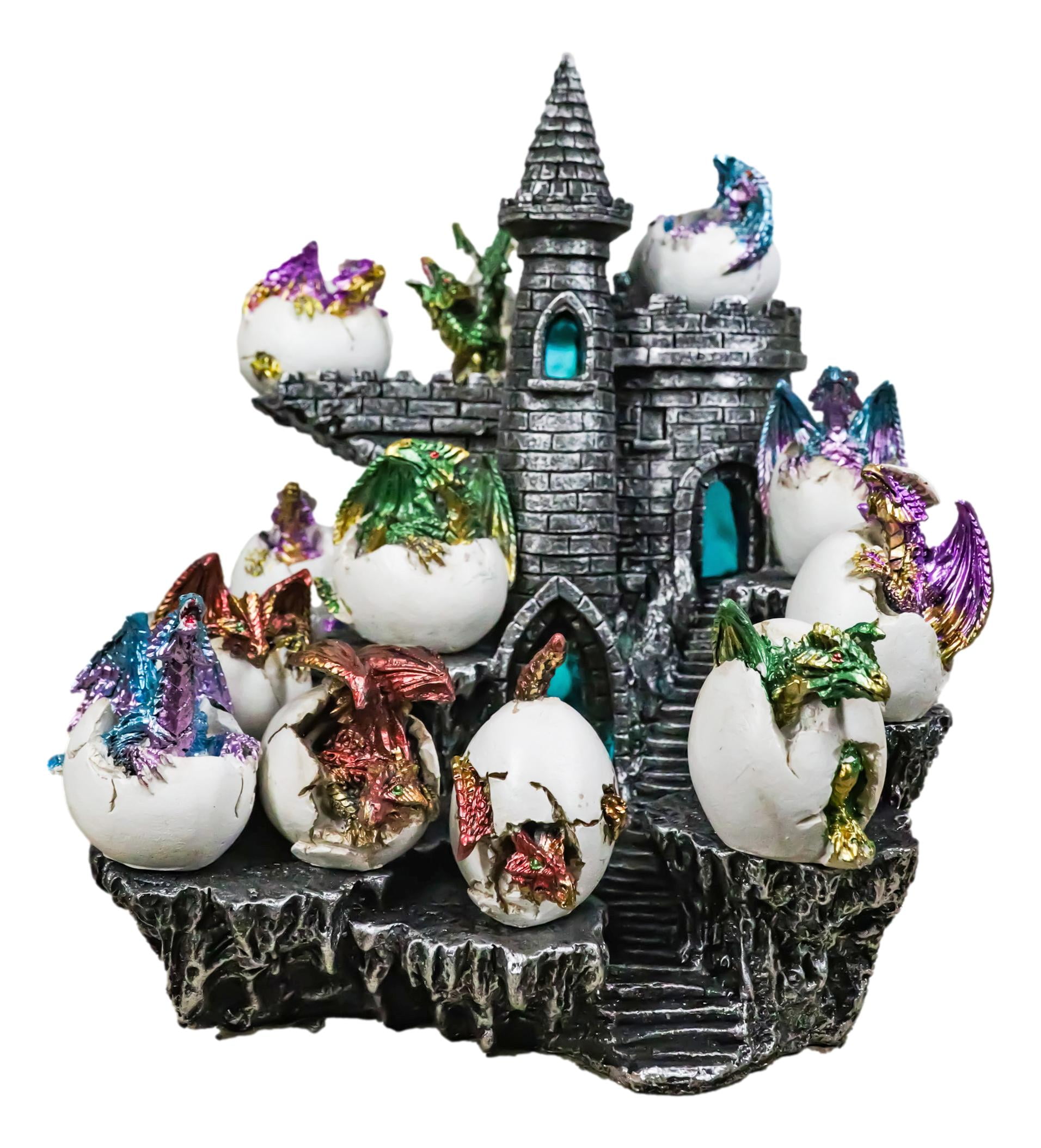 Medieval 12 Mini Dragons In Eggs On Mountain Stonewall Castle Display ...