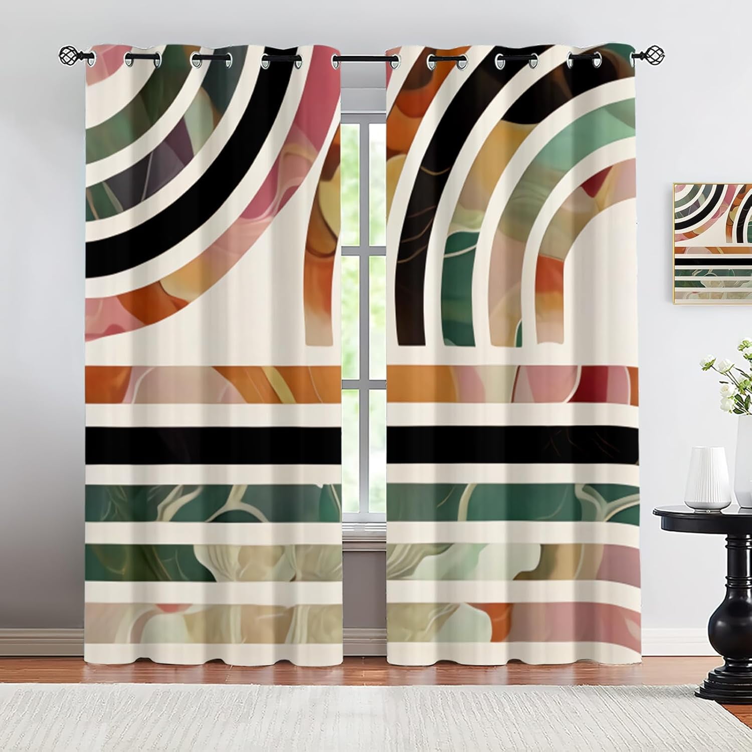 Medieval Abstract Geometric Grommet Curtains For Bedroom, Color ...
