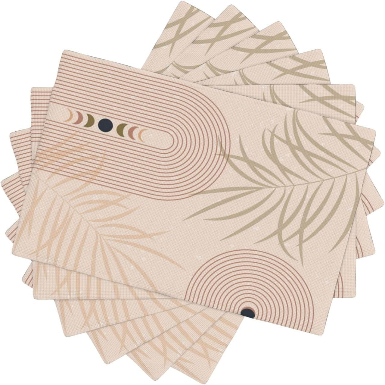 Medieval Abstract Placemats, Leaves and Sun Moon Abstract Bohemian Mid ...