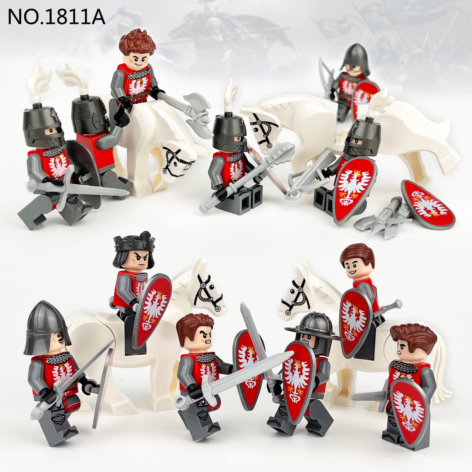 Medieval Action Figures Set: 12PCS Figurines + 4 White Horse + Assorted ...