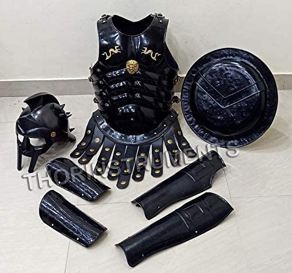 Medieval Armor Muscle Jacket Maximus Gladiator Helmet Guard & Shield ...