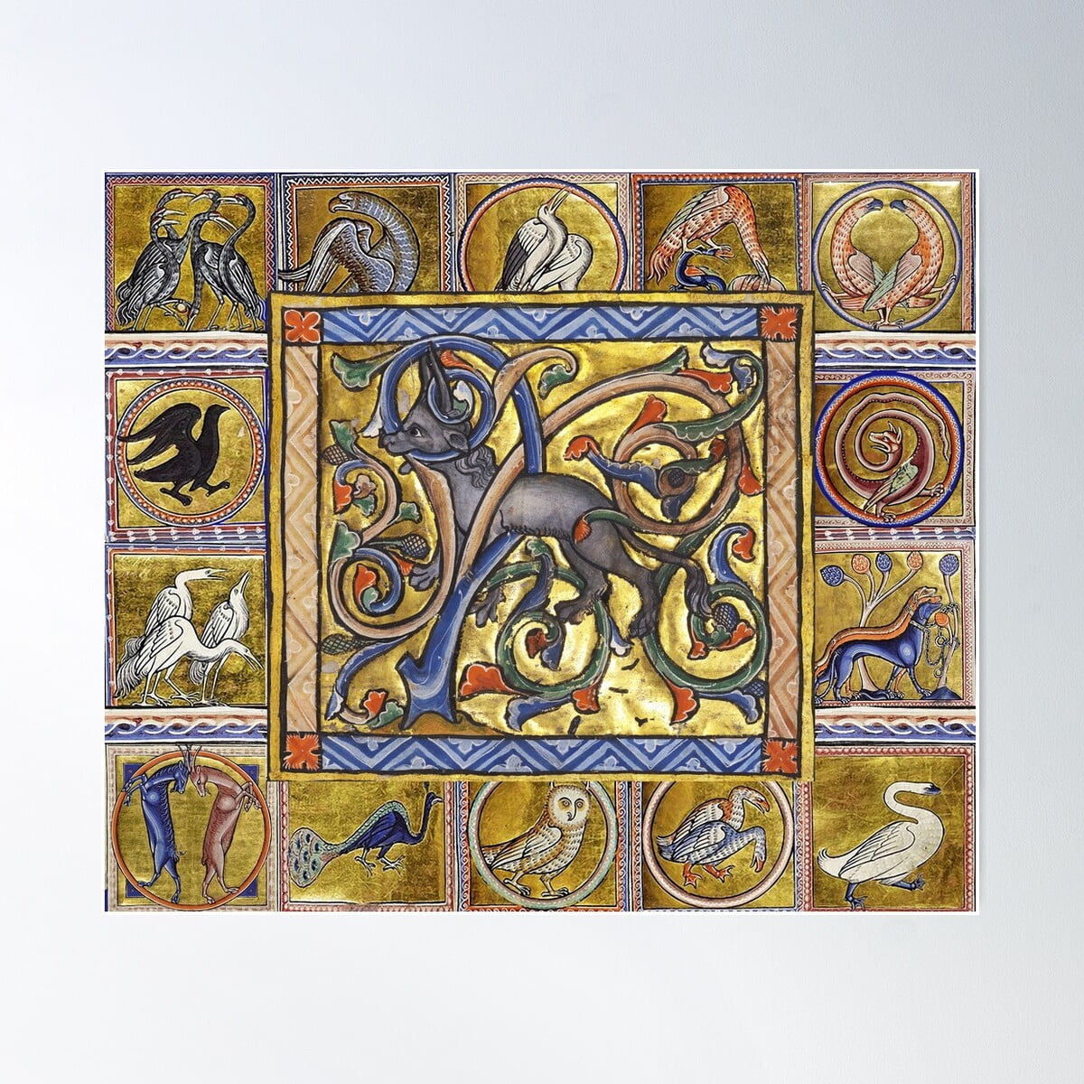 Medieval Bestiary,Antelop With Horns, Fantastic Animals In Gold Red ...