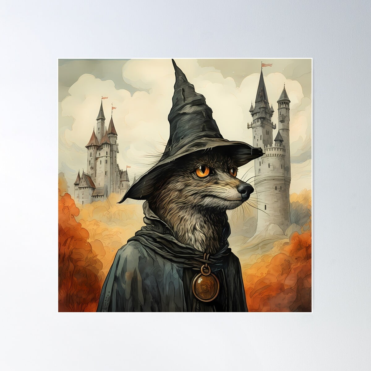 Medieval Bestiary Witches Fox Familiar Poster Wall Art, Modern Wall ...