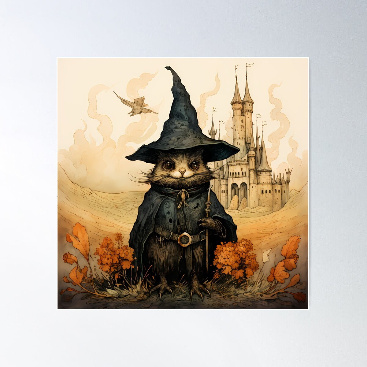 Medieval Bestiary Witches Rat-Bird Familiar Poster Wall Art, Modern ...