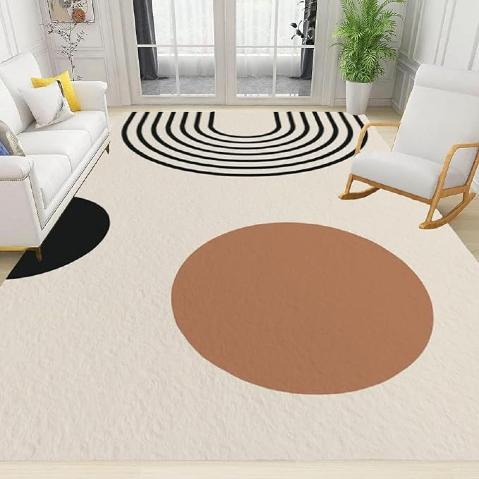 Medieval Black Arched Stripes Area Rug, Orange Bohemian Sun Large ...