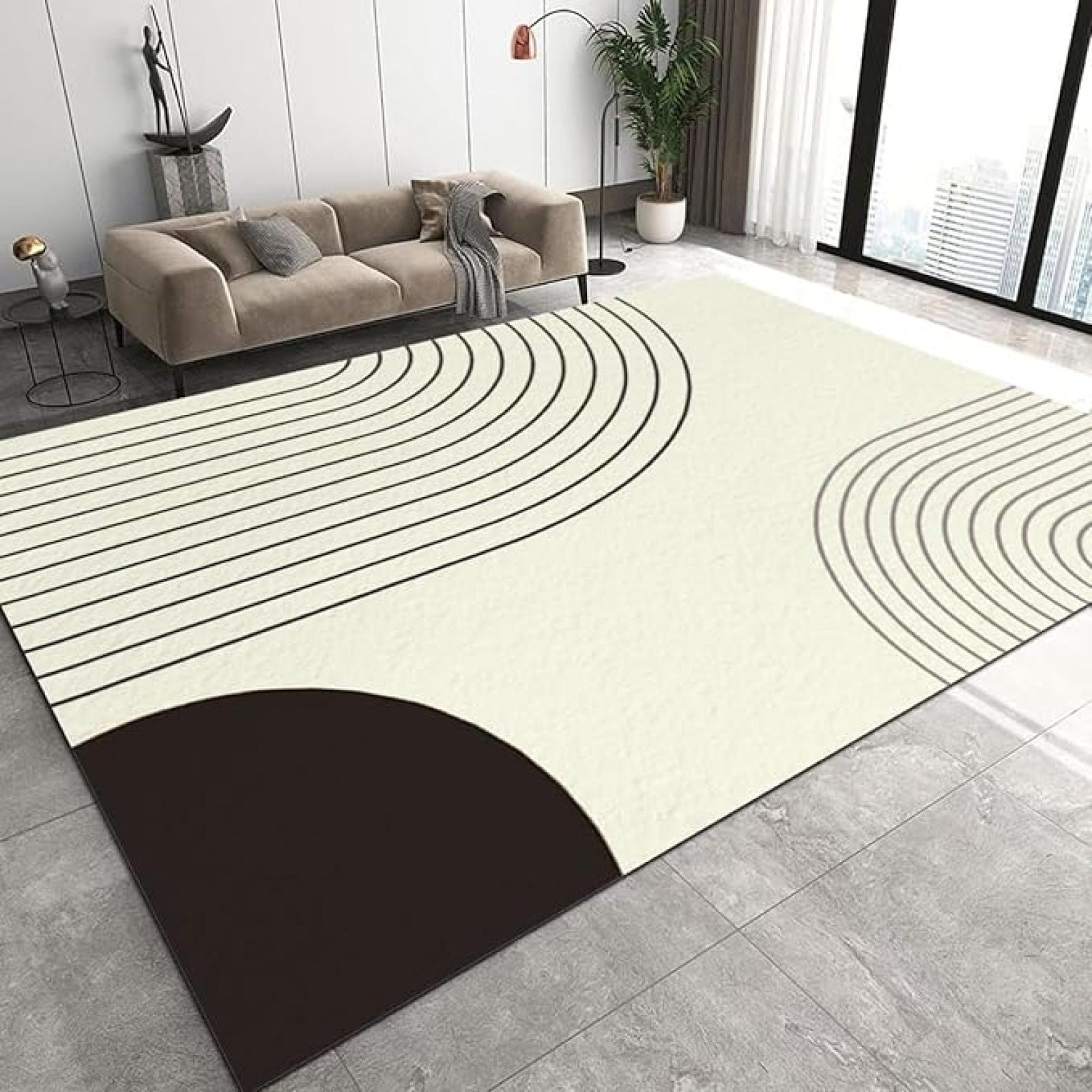 Medieval Black Lines Area Rug, Distressed Bohemian Art Indoor Non-Slip ...