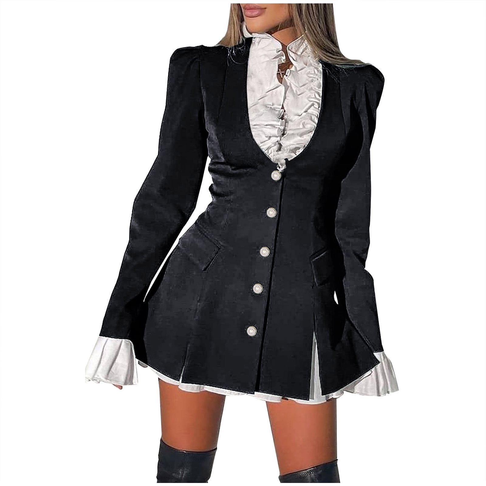 Medieval Blazer Dresses for Women Ruffle Lace Uniform Suit Jacket ...