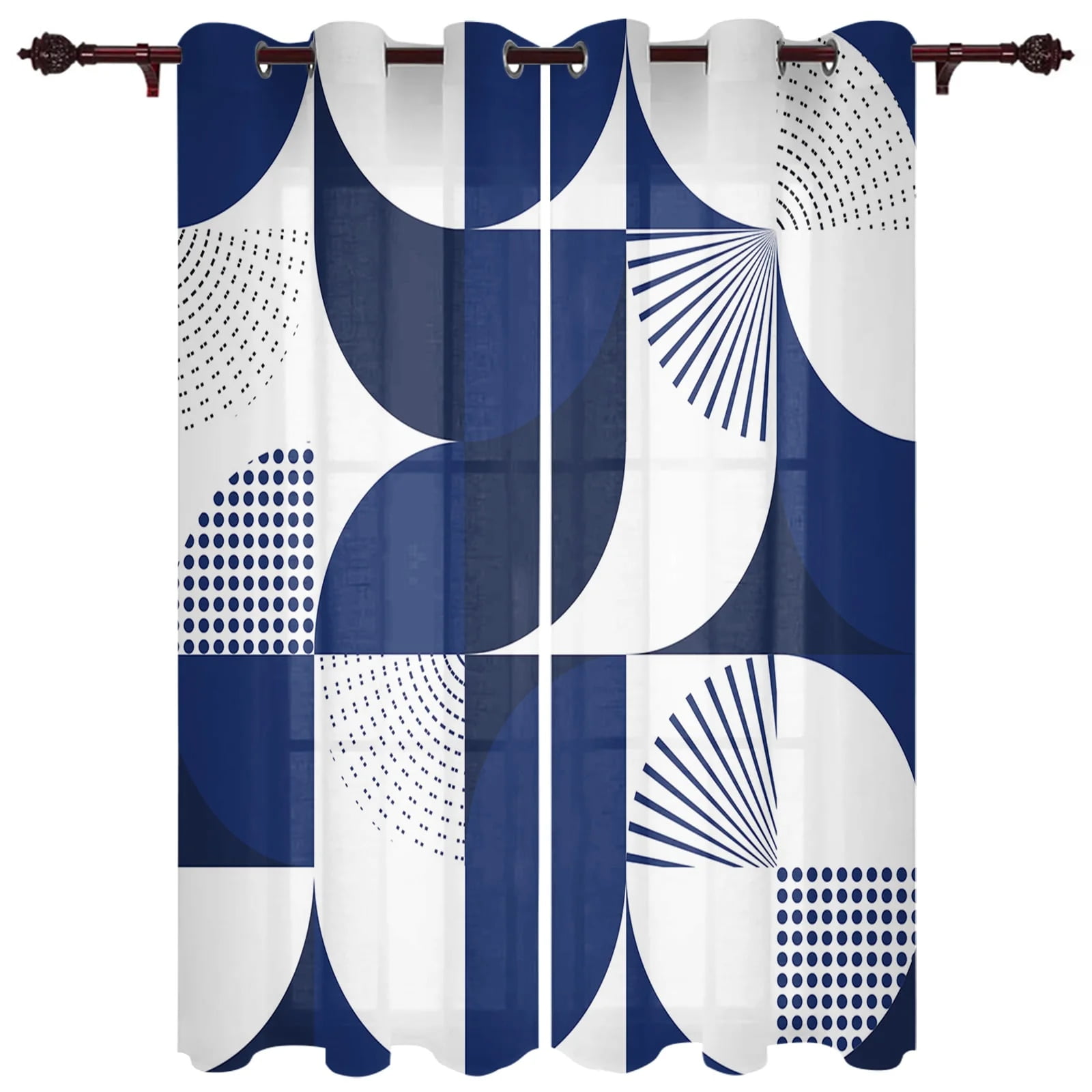 Medieval Blue Geometry Window Curtain Living Room Luxury Valance ...
