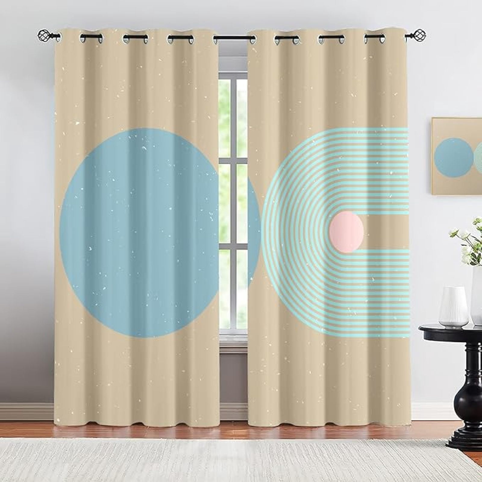 Medieval Bohemian Blue Blackout Curtains - Geometric Circles Art Style ...