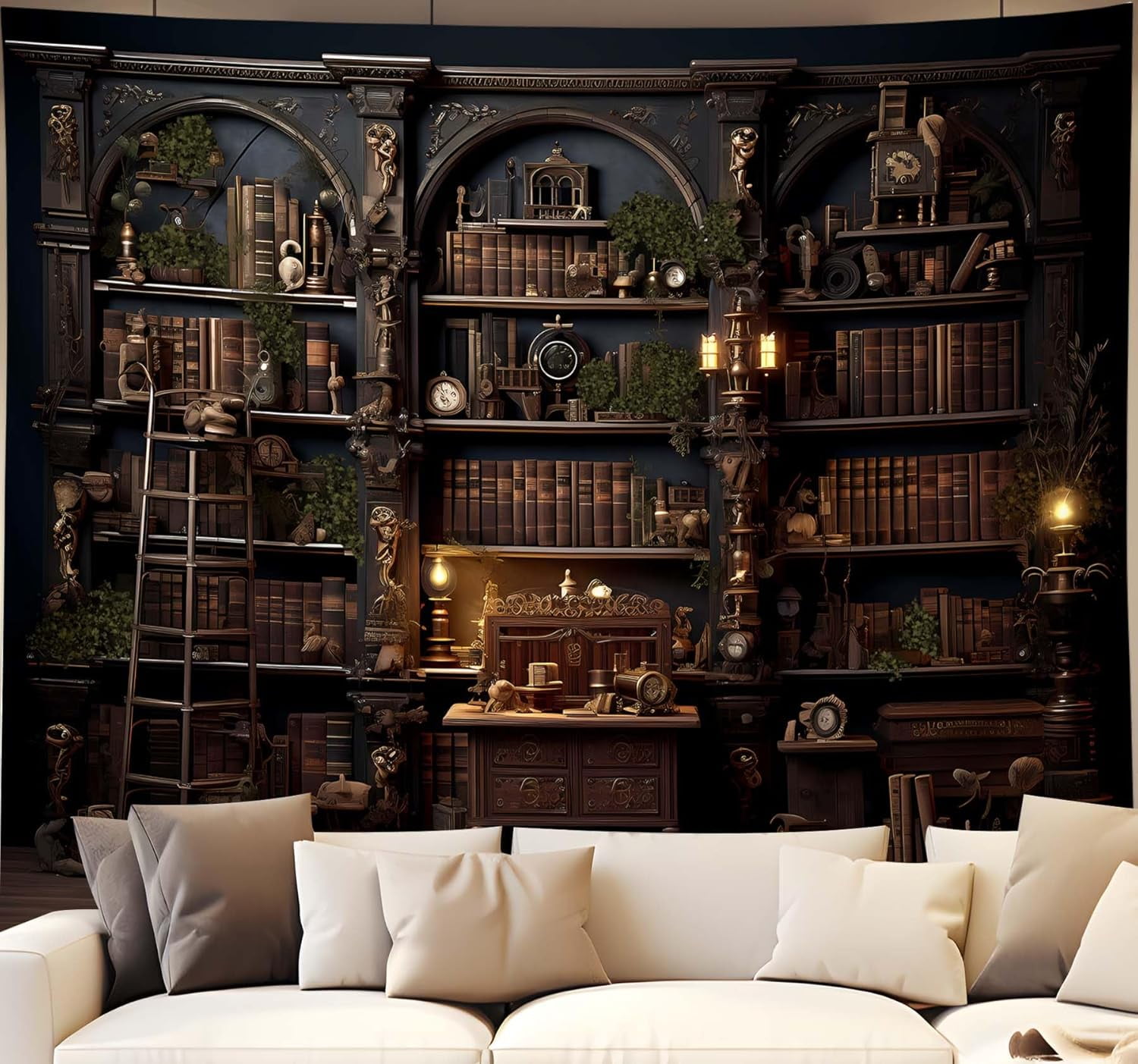 Medieval Bookshelf Tapestry, Vintage Gothic Bookcase Bookshelf Backdrop ...