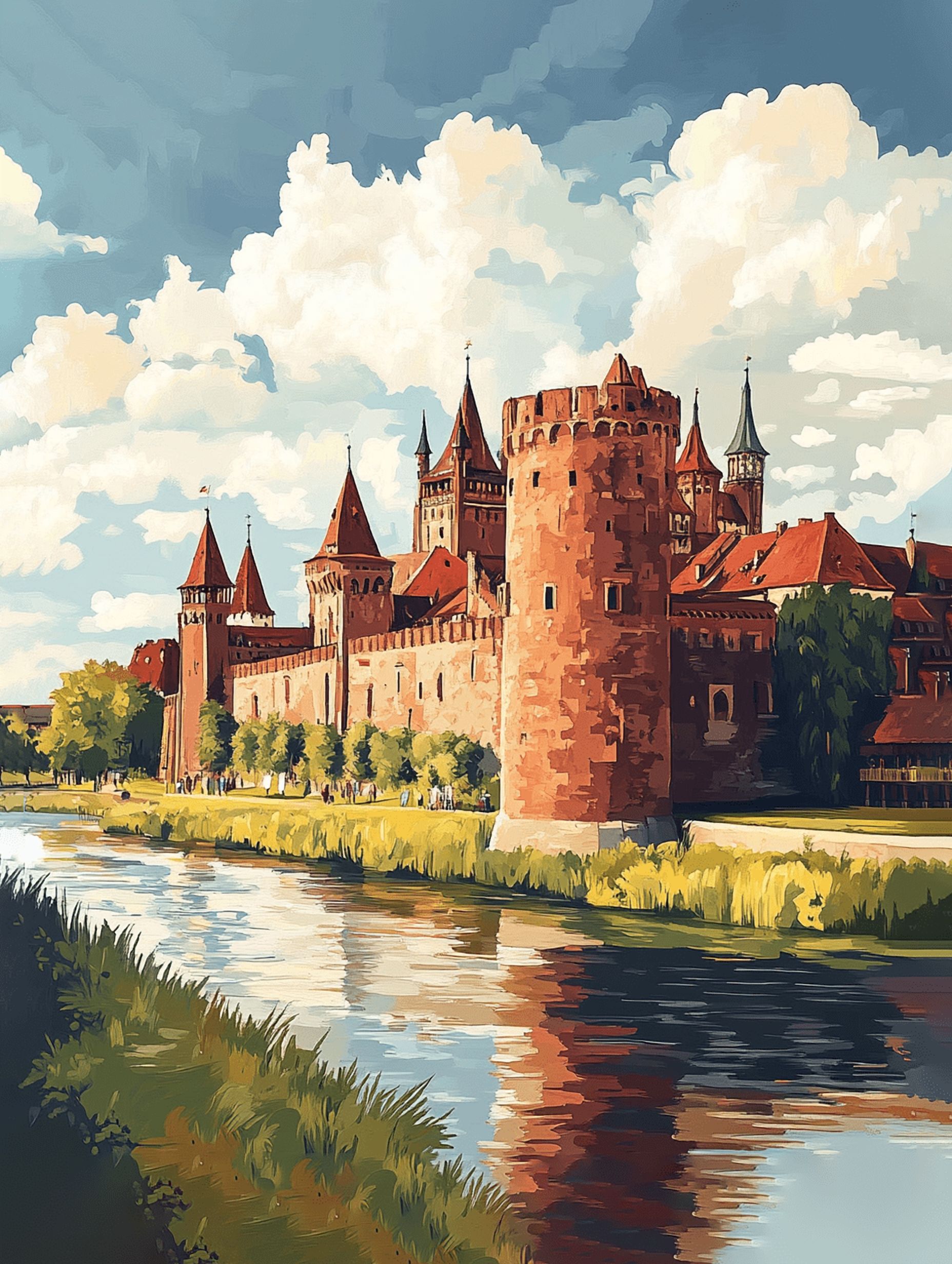 Medieval Castle River Landscape Canvas Print/Wall Art， Perfect for ...