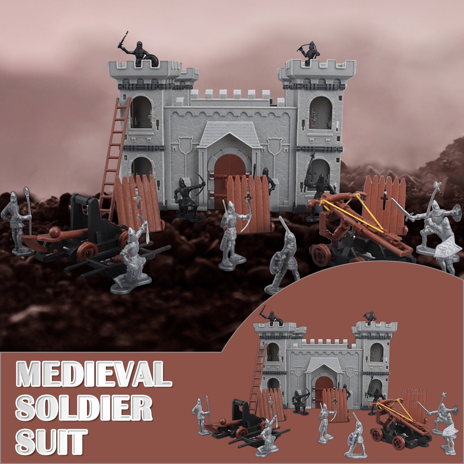 Medieval Castle Toy Set, DIY Assembled Castle Model, 6 Soldiers, Ladder ...