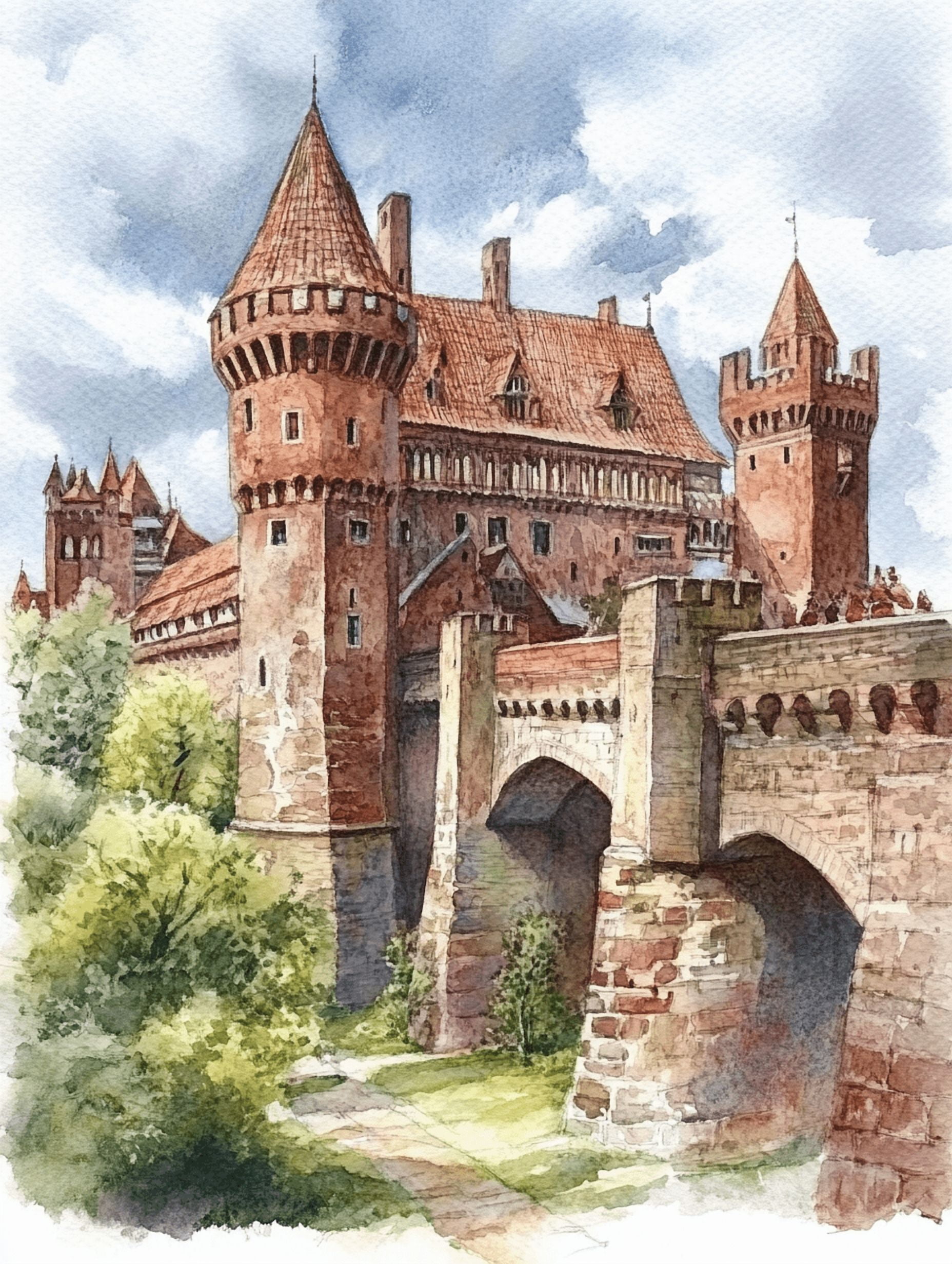 Medieval Castle Watercolor Painting/Canvas Print， Suitable for Living ...