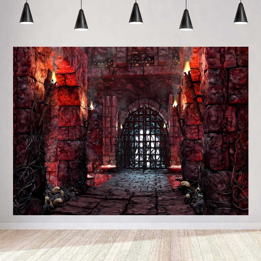 Medieval Catacombs Backdrop 8x6ft Vinyl Dungeon with Torches Jail ...