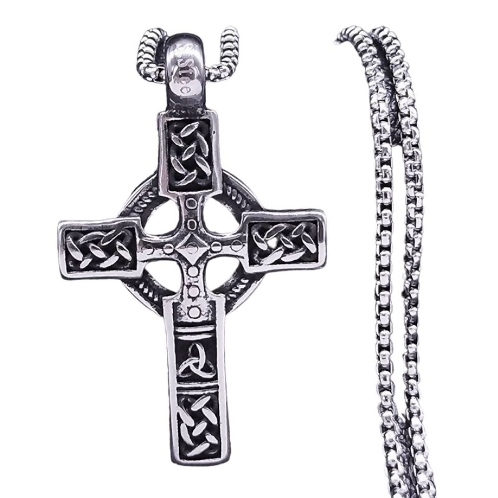 Medieval Celtic Cross Necklace Silver Stainless Steel Irish Crucifix ...