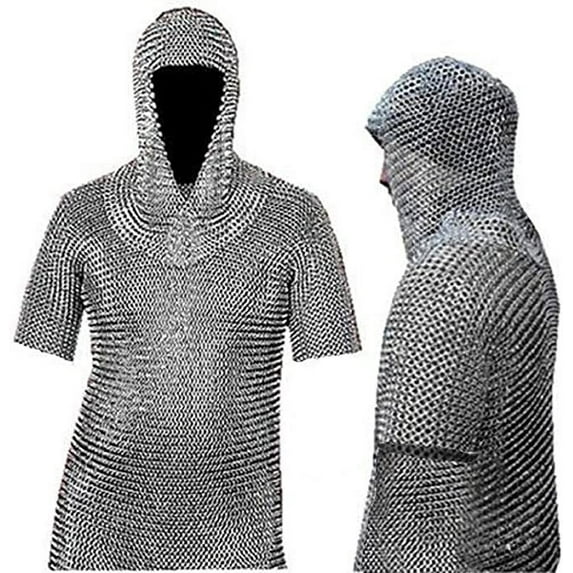 Medieval Chain Mail Shirt and Coif Armor Set (Full Size) Long Shirt (Large) - Walmart.com
