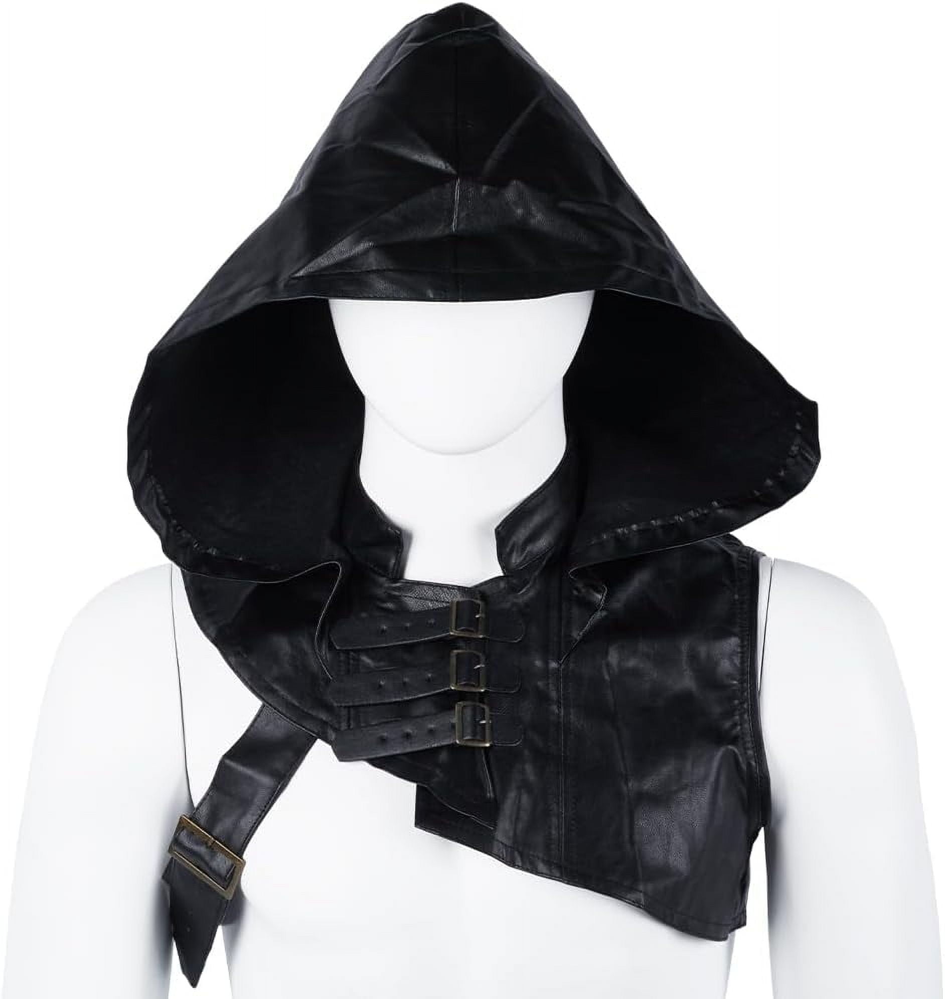 Medieval Cloak Cowl Hood Hat Short Hooded Cloak Cape Black Imitation ...