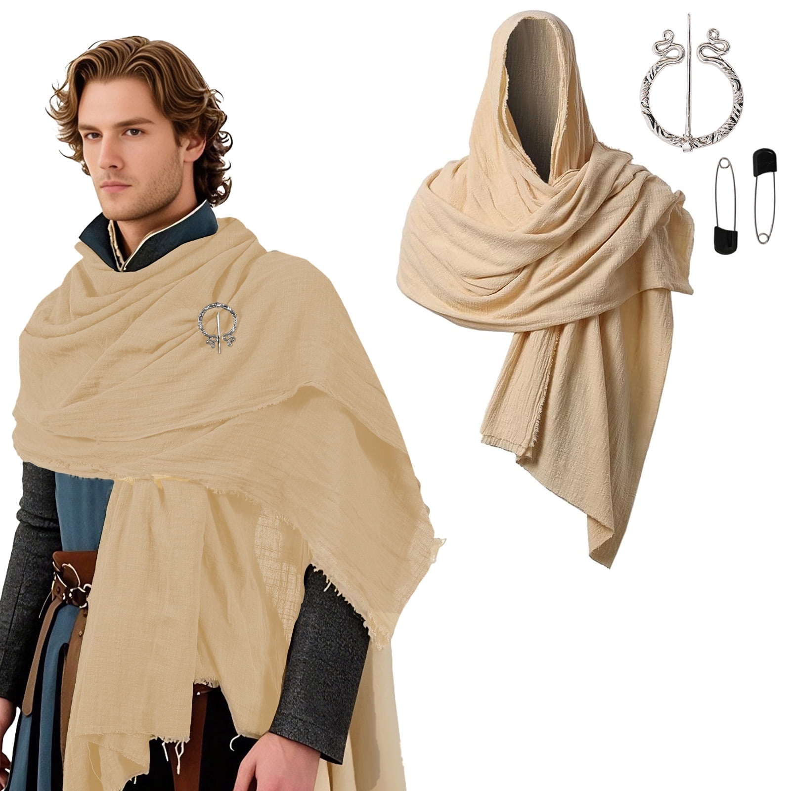 Medieval Cloak with Hood Men Renaissance Viking Cape Post Apocalyptic ...