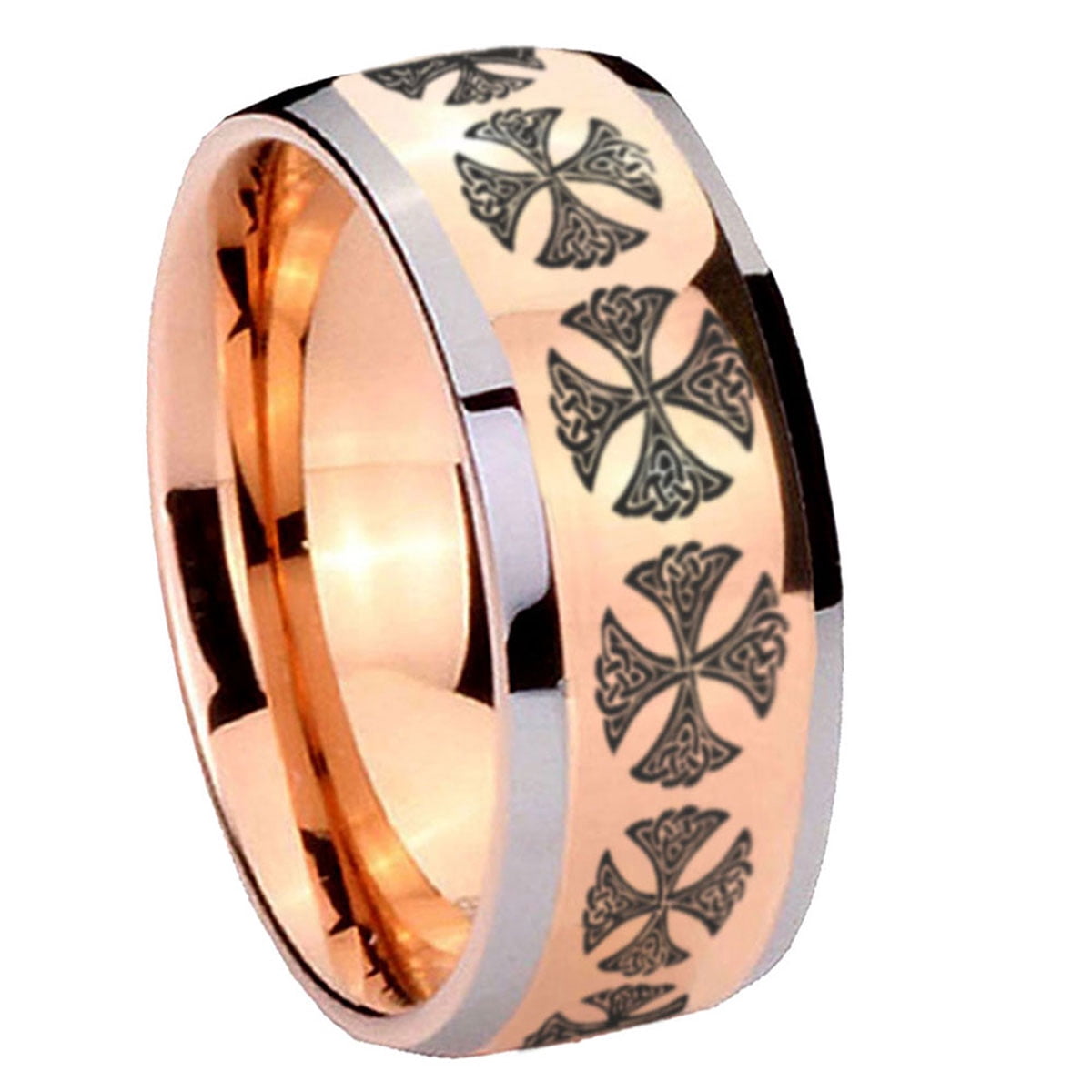 Medieval Cross 8MM Dome Rose Gold Two Tone Tungsten Men Ring - Walmart.com