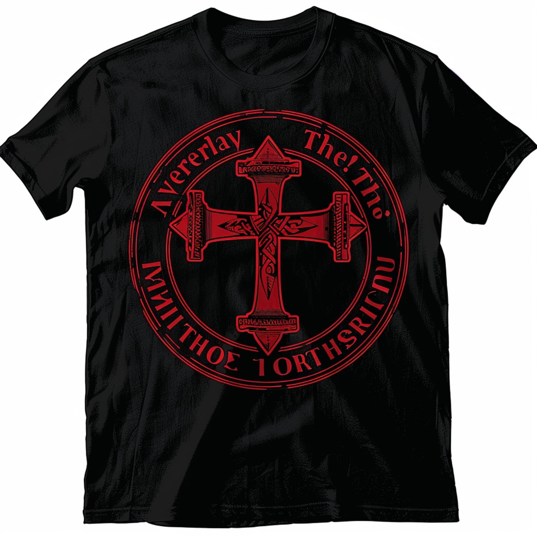 Medieval Cross & Round Design TShirt Red Overlay Symbol Detailed ...