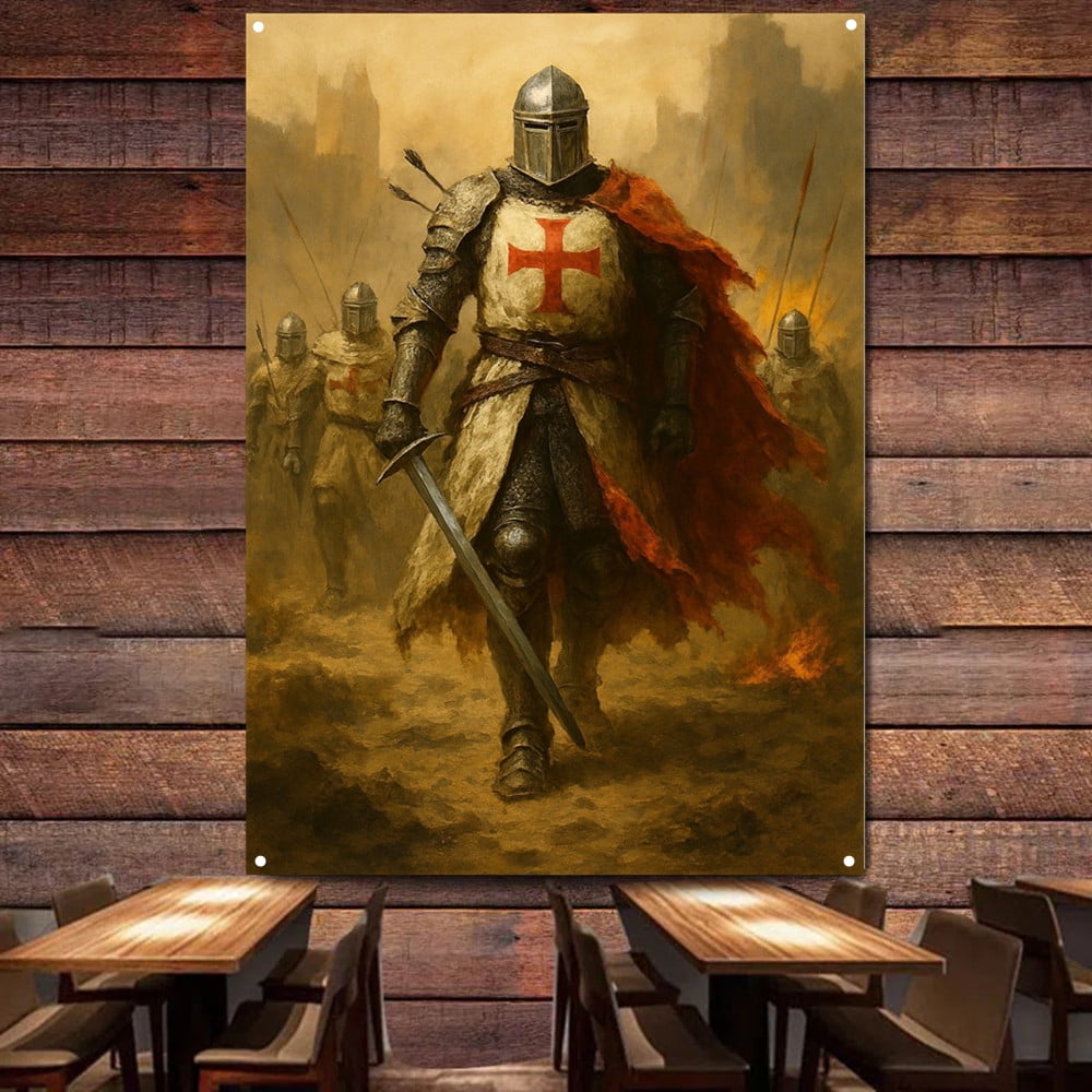 Medieval Crusaders Warrior Cloth Art Wallpaper Wall Decorative Banner ...
