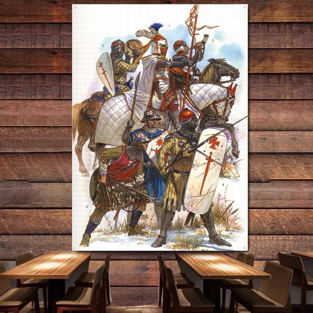 Medieval Crusaders Warrior Cloth Art Wallpaper Wall Decorative Banner ...