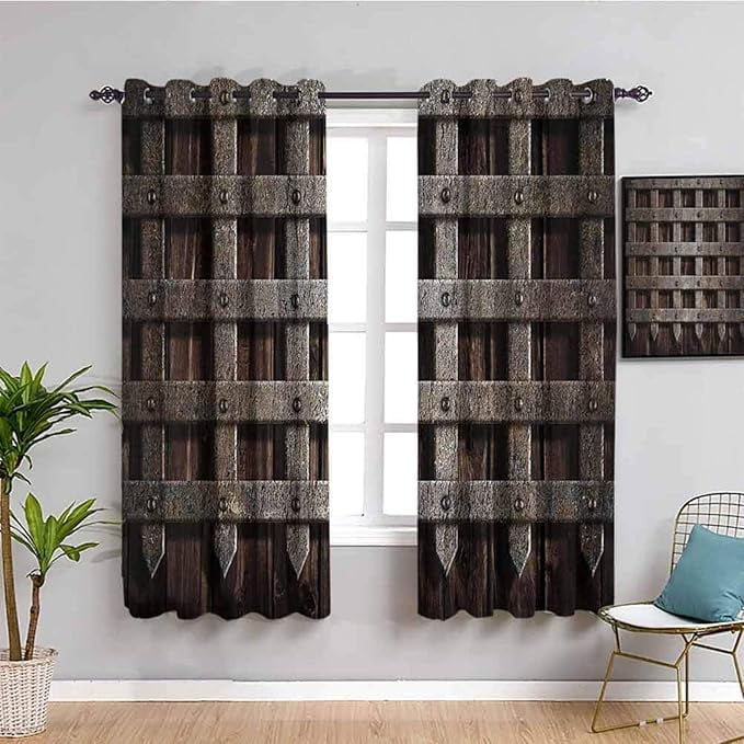 Medieval Decor Blackout Curtains, Medieval Wooden Castle Wall Metal ...