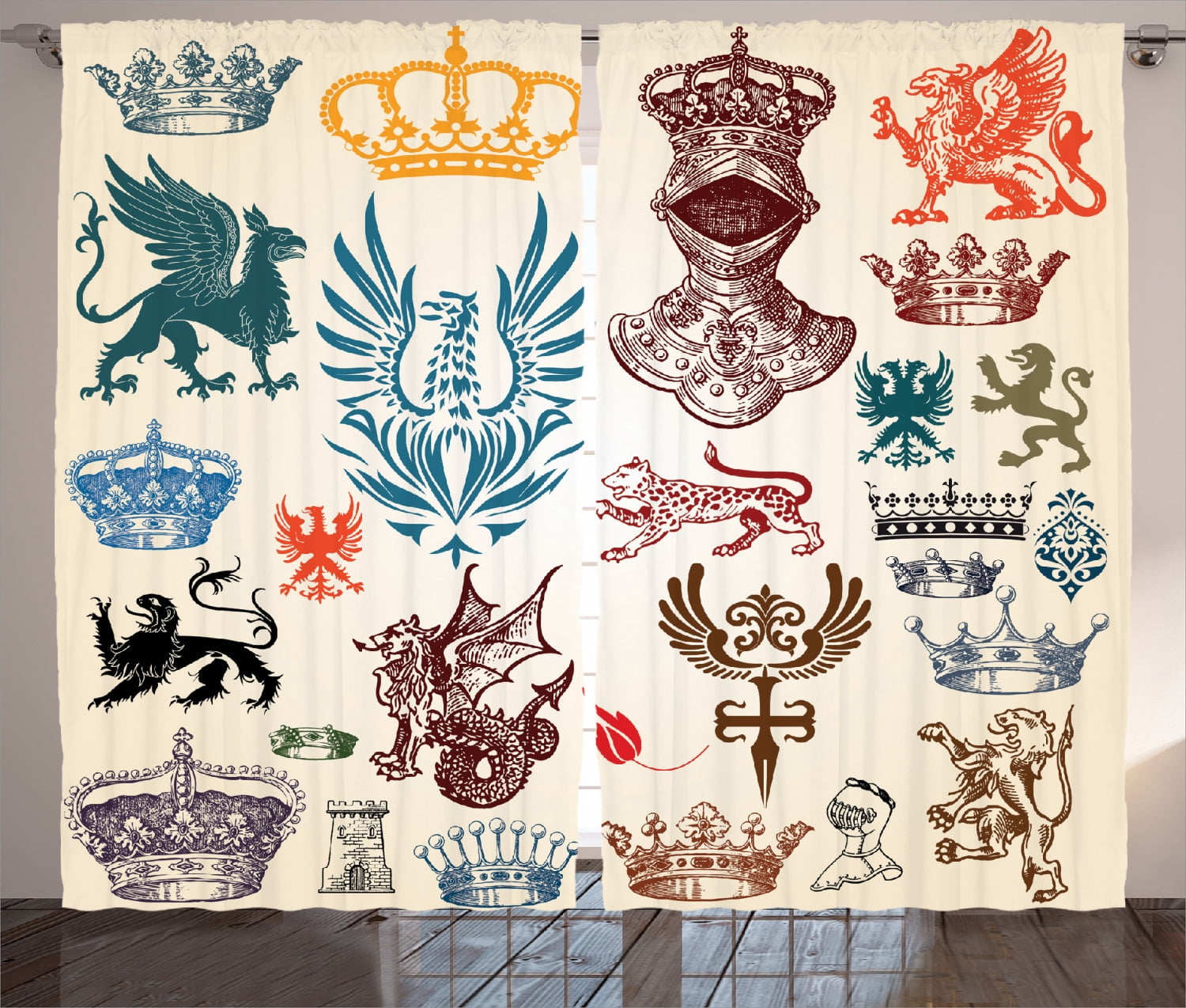 Ambesonne Medieval Curtains 2 Panel Set, Classic Royal Crown Motifs ...