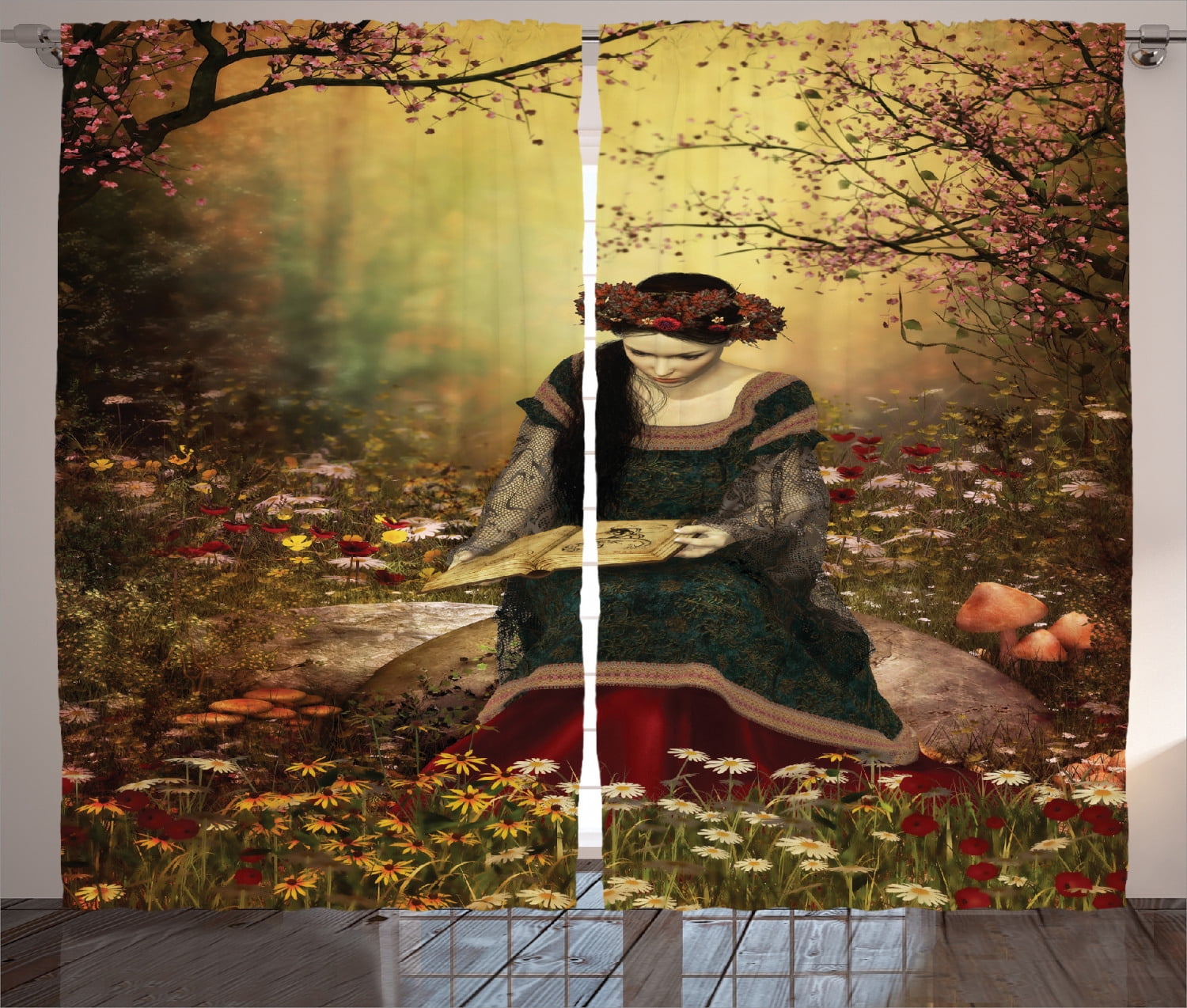 Ambesonne Medieval Curtains 2 Panel Set, Lady with Book, 108" x 90 ...