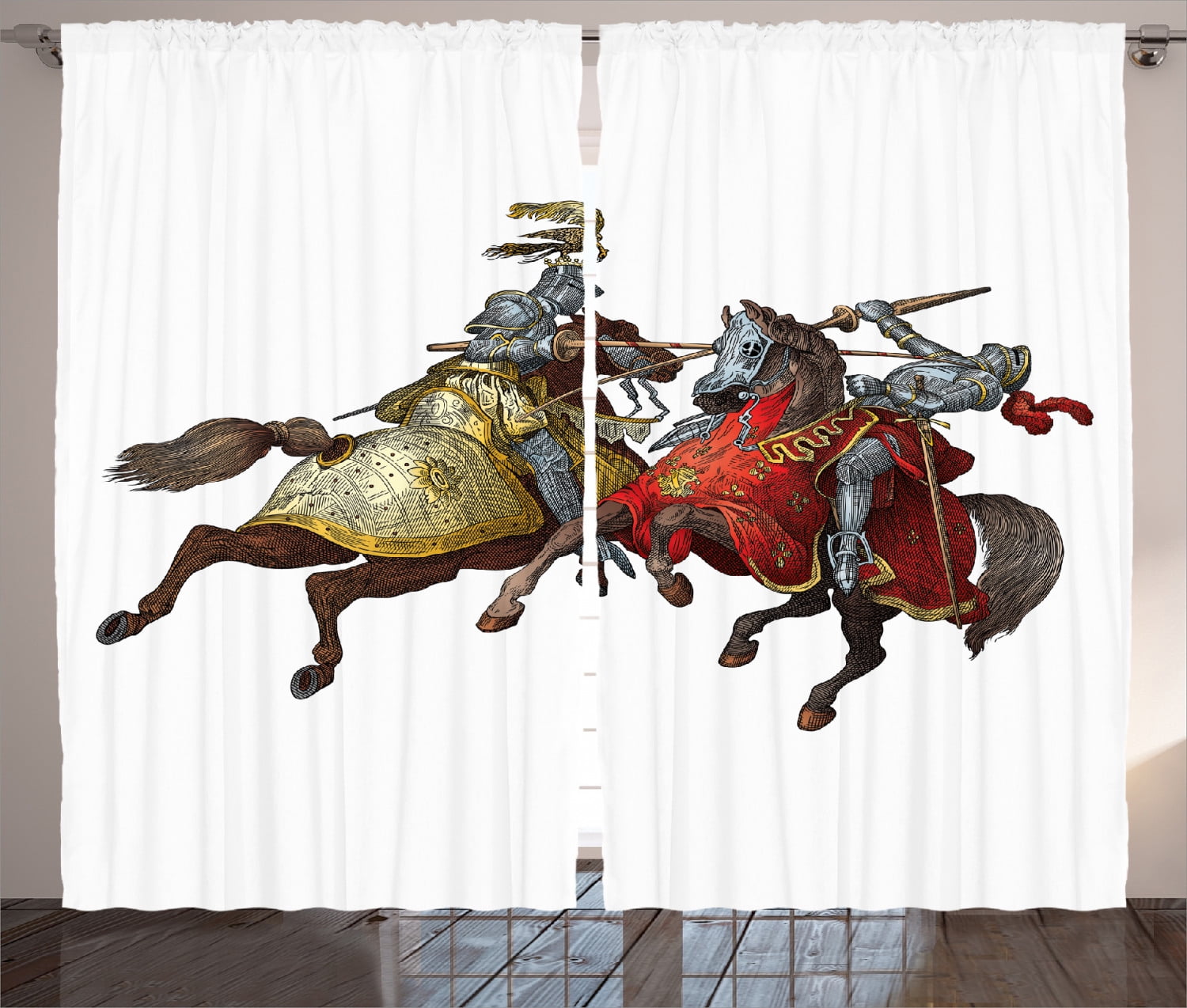 Ambesonne Colorful Curtains 2 Panel Set, Middle Age Knights, 108" x 84 ...