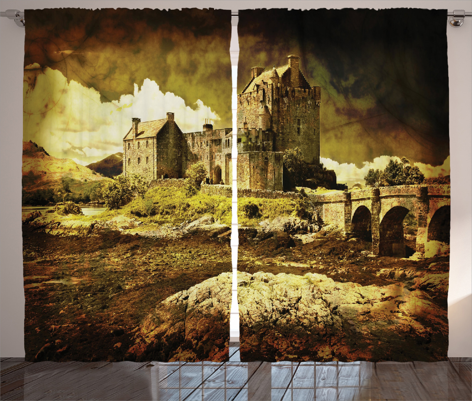 Ambesonne Medieval Curtains 2 Panel Set, Old Scottish Castle, 108" x 90 ...