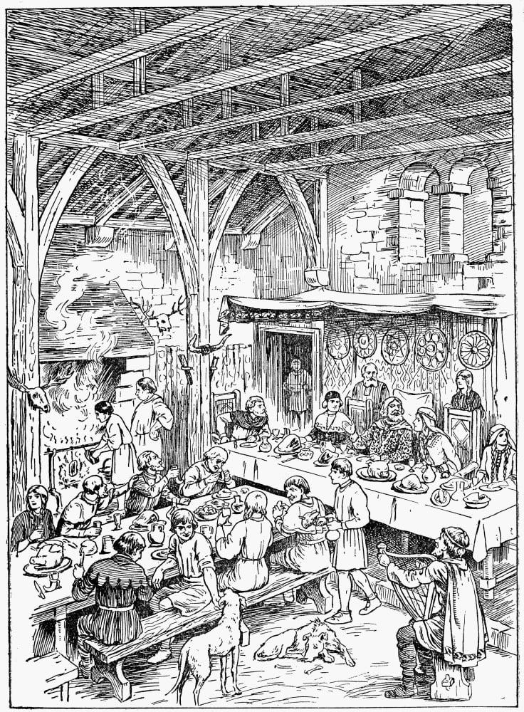 Medieval Dining Hall. Na Medieval Dining Hall With The Lord Of The ...